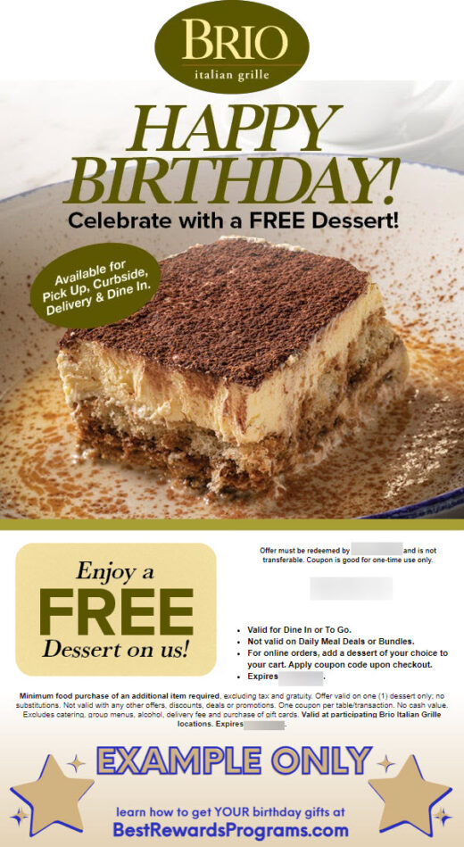 Free Birthday Gift at Brio Italian ? Best Rewards Programs
